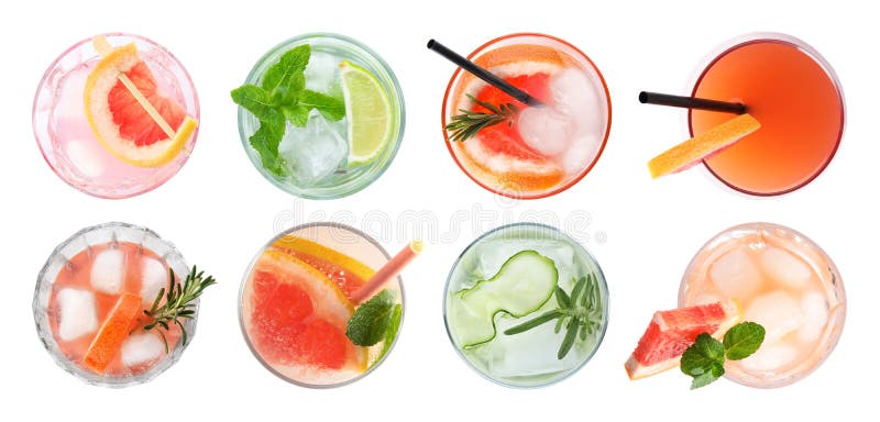 Set of Different Refreshing Drinks on Background. Banner Design Stock ...