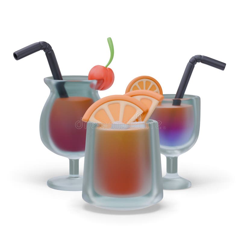 Set of Glasses of Different Types with Cold Cocktails. Realistic ...
