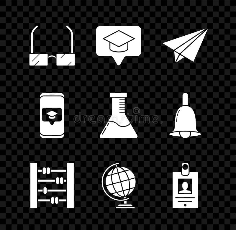 Set Glasses, Graduation Cap in Speech Bubble, Paper Airplane, Abacus ... Set Glasses, Graduation Cap in Speech Bubble, Paper Airplane, Abacus ...