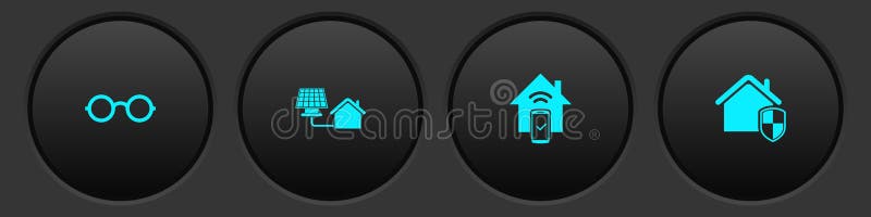 Set Glasses, House with Solar Panel, Smart Home Remote Control System ...