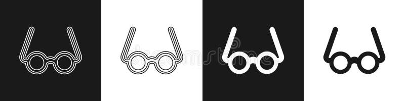 Set Glasses Icon Isolated on Black and White Background. Eyeglass Frame ...