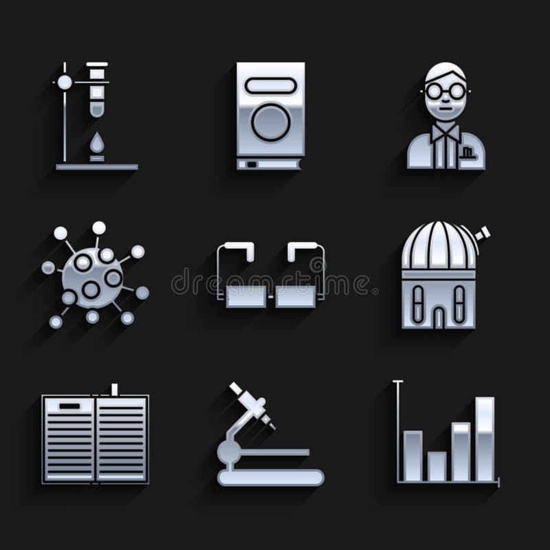 Set Glasses, Microscope, Pie Chart Infographic, Astronomical ...