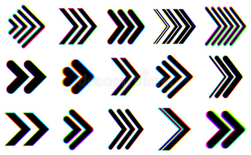 Set of Glitch-Effect Arrows with Vibrant Distortion Stock Vector ...