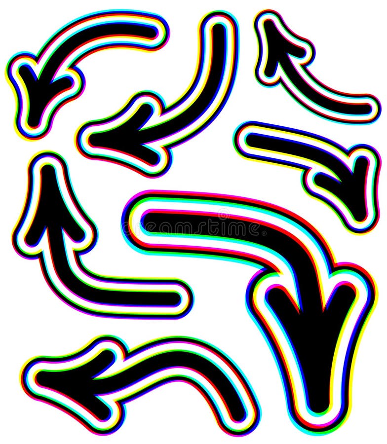 Glitch Effect Curved Arrows Collection - Vector Illustration Stock ...