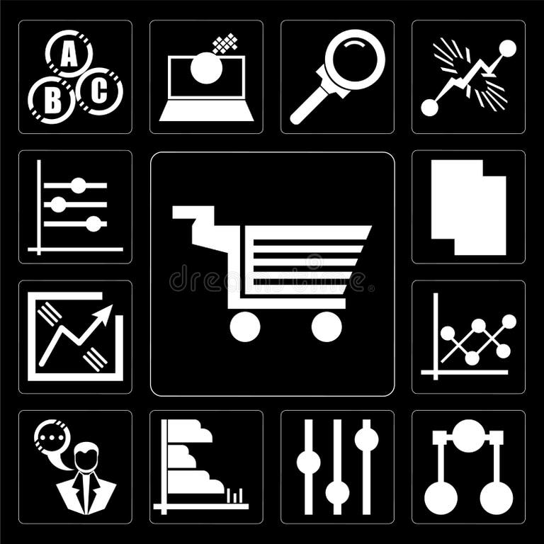 Set of Global Cart Interface, Data Flow, Box Plot Chart Analytics, User Data Speech Line Chart ...