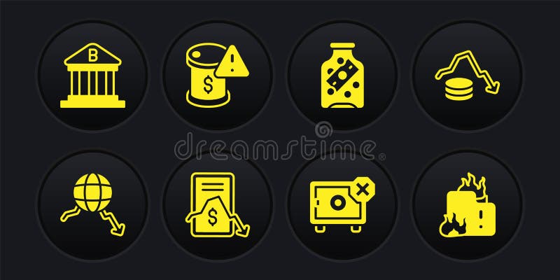 Set Global Economic Crisis, Dollar Rate Decrease, Mobile Stock Trading, Safe, Glass Money Jar ...