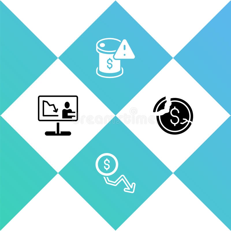 Set Global Economic Crisis News, Dollar Rate Decrease, Drop in Crude Oil Price and Icon. Vector ...