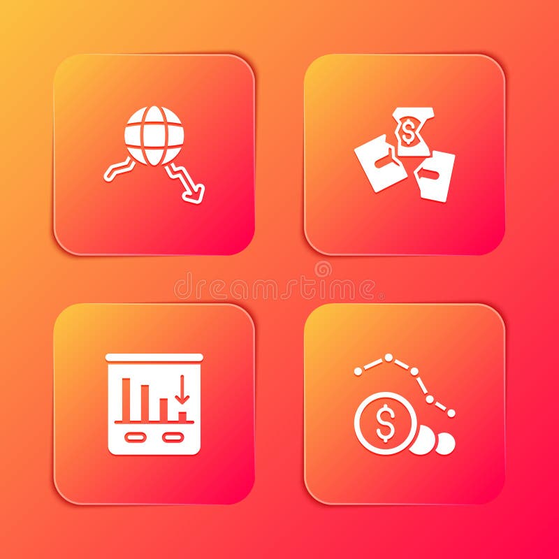 Set Global Economic Crisis, Tearing Money Banknote, Pie Chart Infographic and Dollar Rate ...