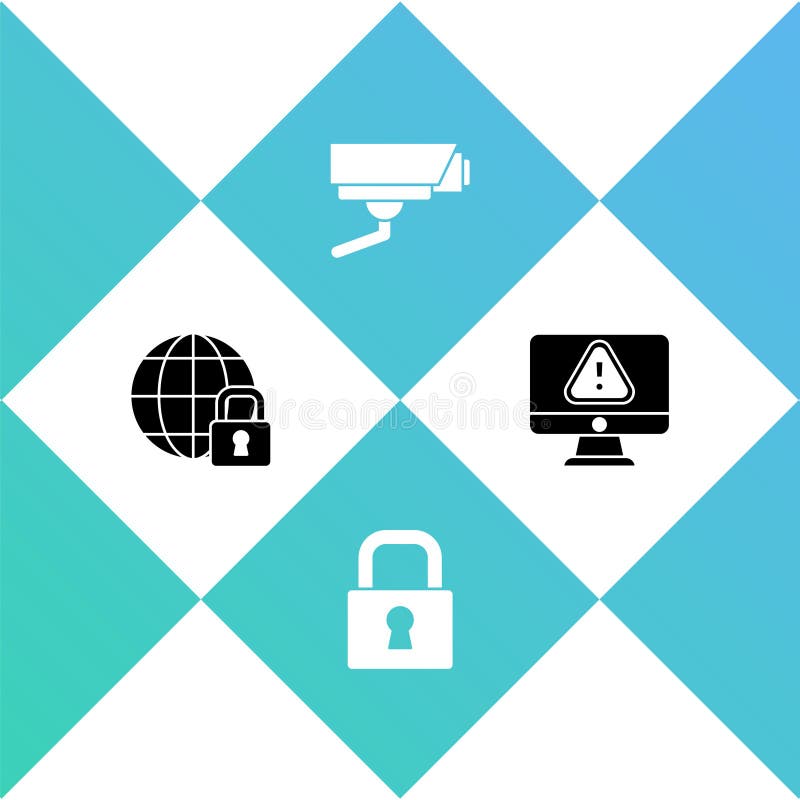 Set Global Lockdown, Lock, Security Camera and Monitor with Exclamation ...