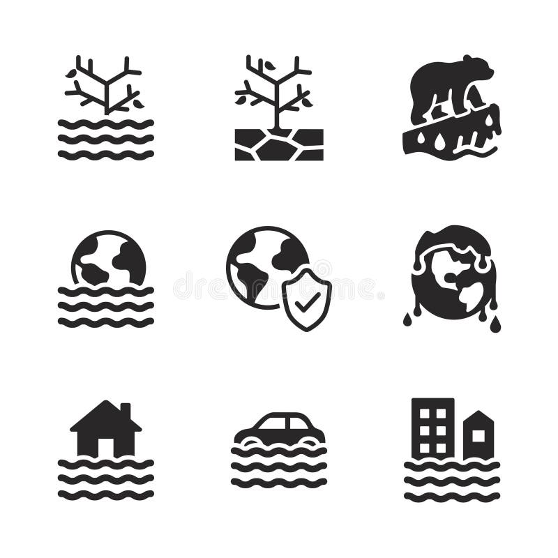 Set of Global Warming, Flood, Drought, Melting Earth, and Climate ...