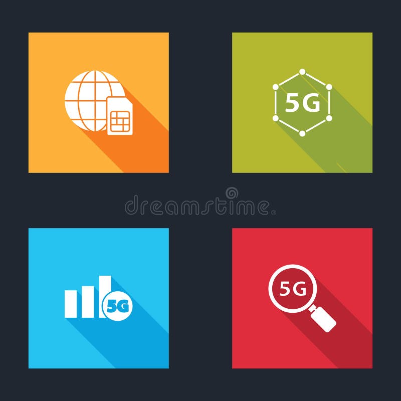 Set Globe 5G Sim Card, Network, and Search Icon. Vector Stock Vector ...