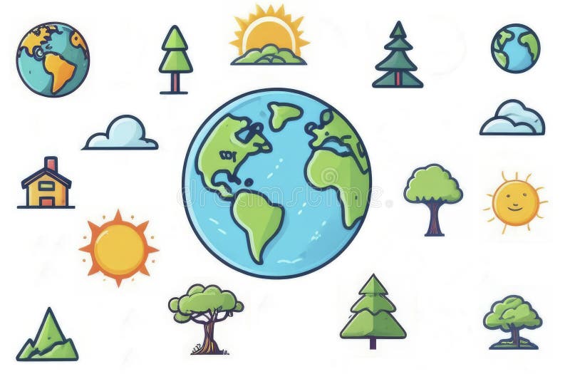 Set of the Globe Glass World , Tree, Sun Isolated on White Background ...