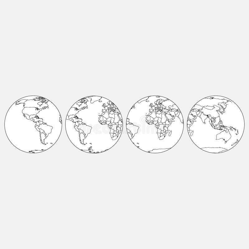 Set Globe Icon. Hand Drawn Sketch Globe. Set Map. Stock Illustration ...