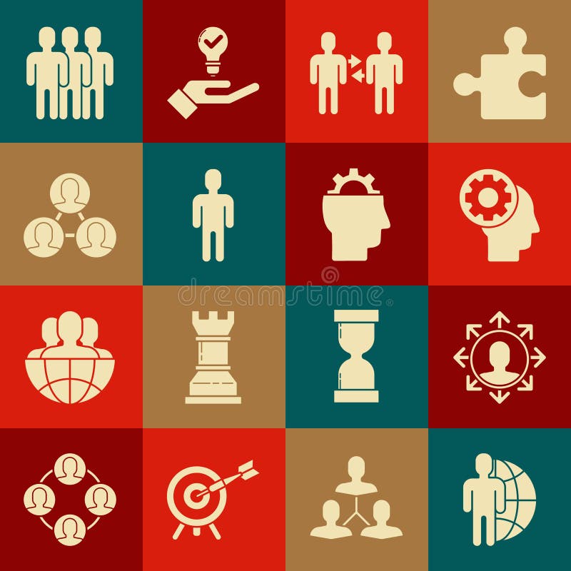 Set Globe and People, Project Team Base, Human Head with Gear Inside ...