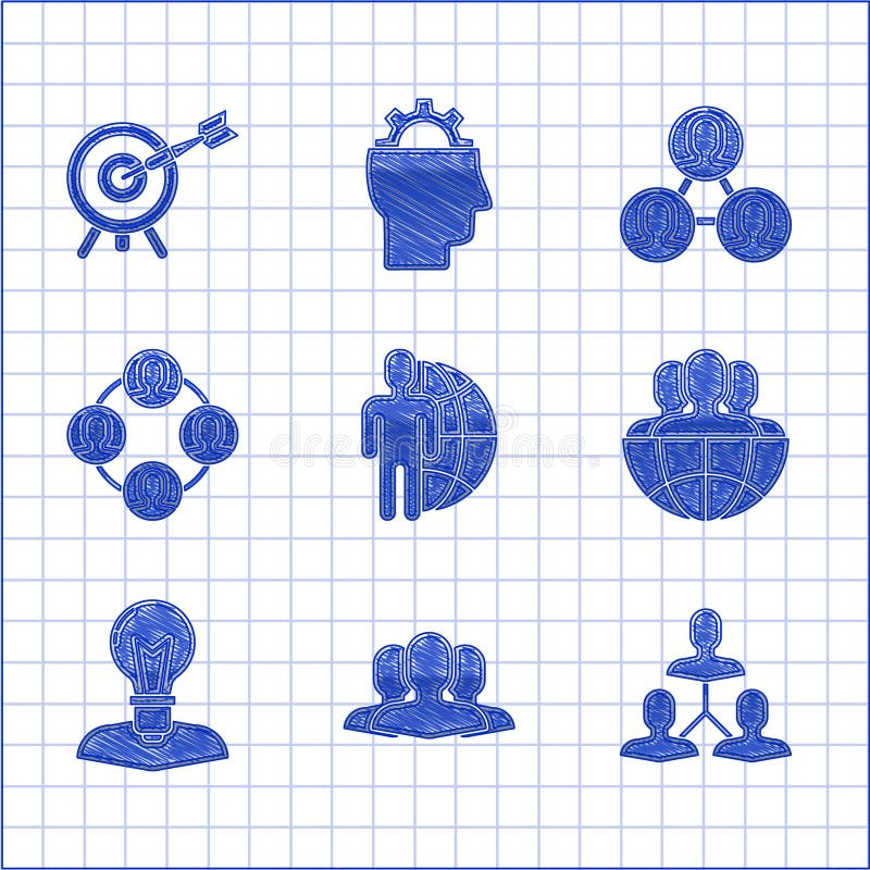 Set Globe and People, Users Group, Project Team Base, Human Head with ...