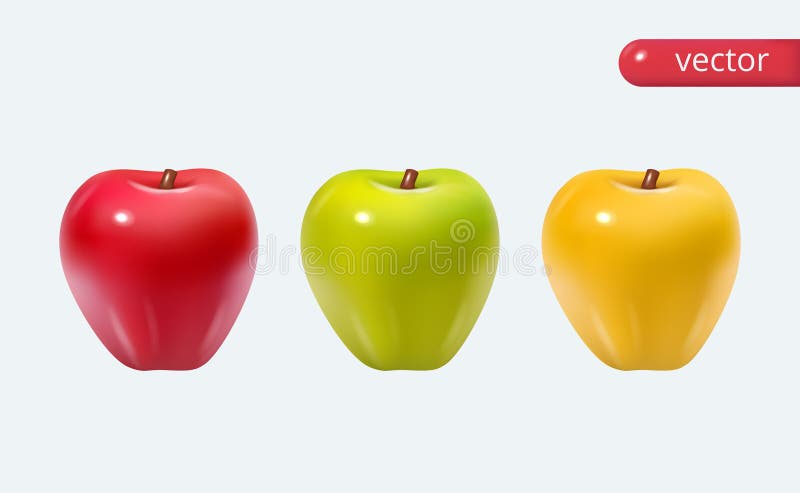 Set of Glossy Apples. 3d Vector Set Isolated. Realistic Vector in Cartoon Style Stock Vector ...
