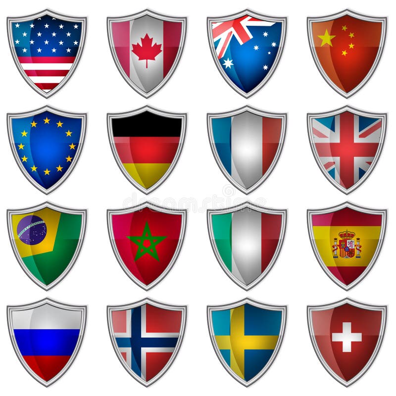 Set of Glossy Badges or Labels with Flags Popular Countries Stock ...