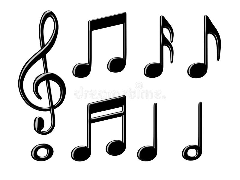 Set of Glossy Black Music Notes on White Background 3D Render with ...