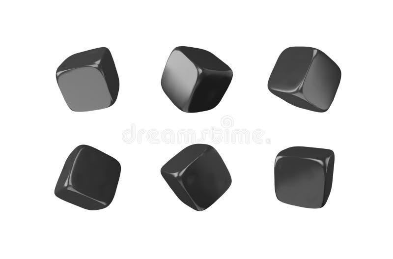 Set of Glossy Black Square Cubes with Soft Corners Falling, Different ...