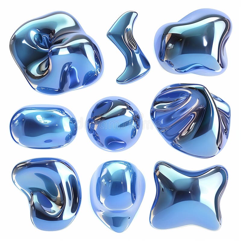 A Set of Glossy, Blue Abstract Shapes, Isolated on a White Background ...