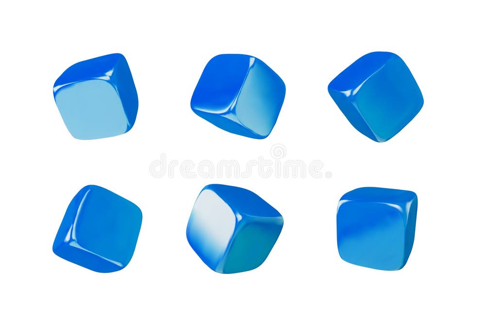 Set of Glossy Blue Square Cubes with Soft Corners Falling, Different ...