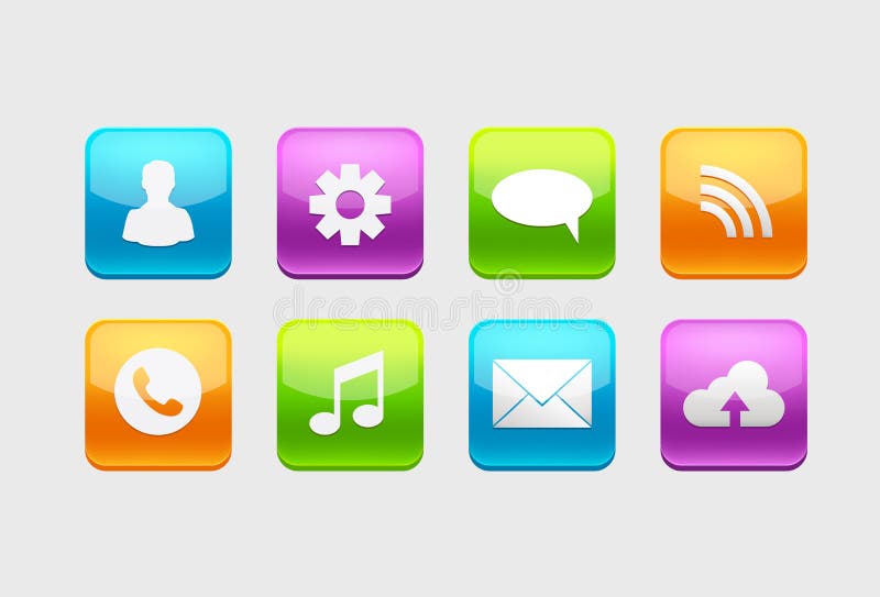 Set of Glossy Button Icons for Your Design with Different Symbols Stock ...