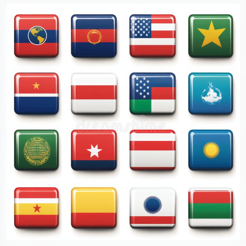 Set of Glossy Buttons with Flags of Different Countries. Vector ...