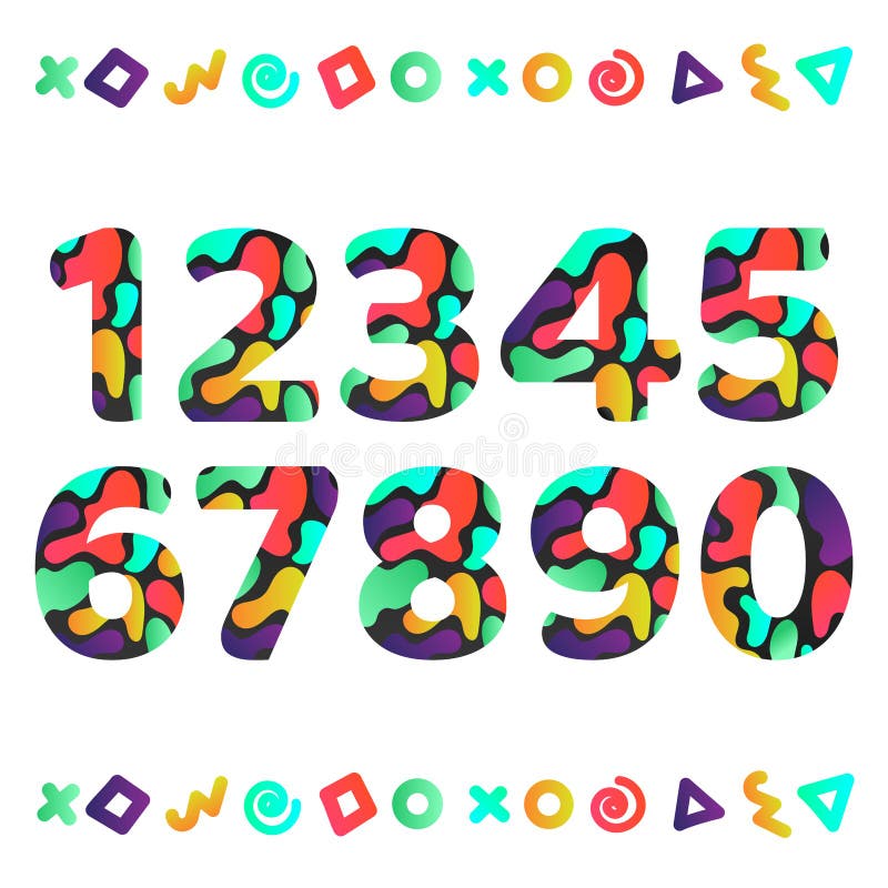 Set of Numbers with Retro 80s-90s Design Style Elements Isolated on ...