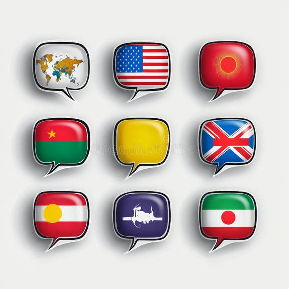 Set of Glossy Speech Bubbles with Flags of Different Countries. Vector ...