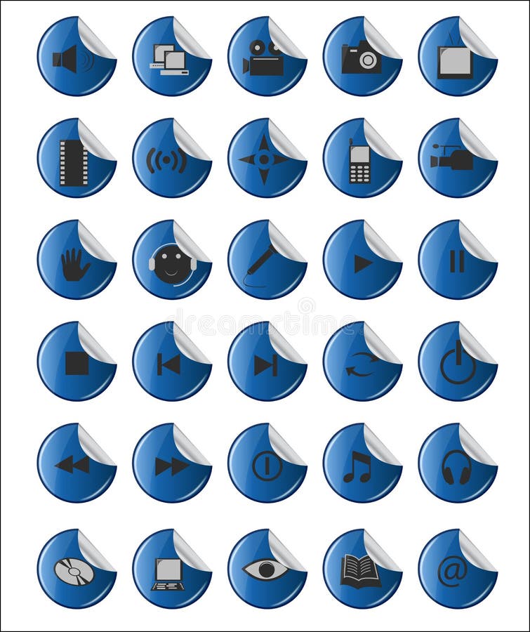 Blue Sticker Web and Multimedia Icons Stock Illustration - Illustration ...