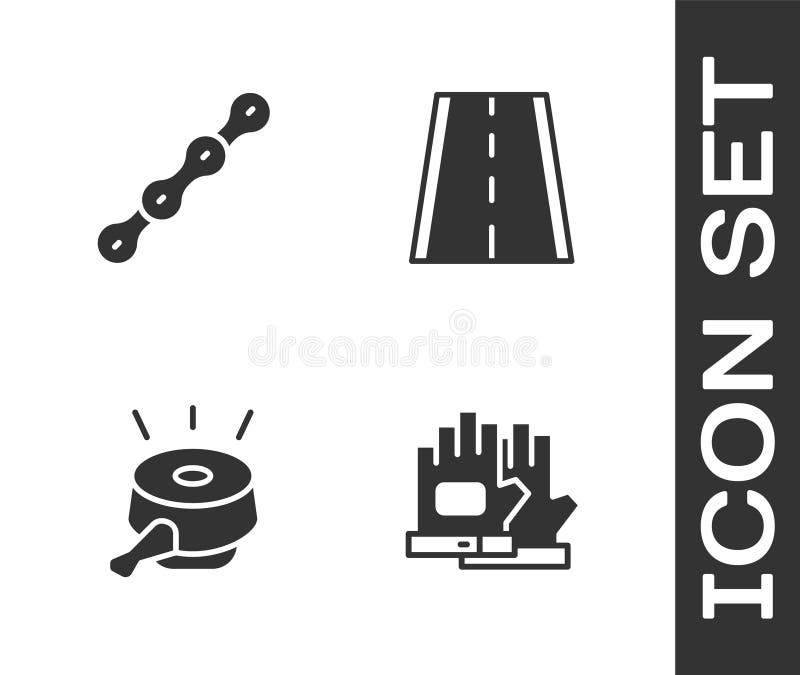 Set Gloves, Bicycle Chain, Bell and Lane Icon. Vector Stock Vector ...