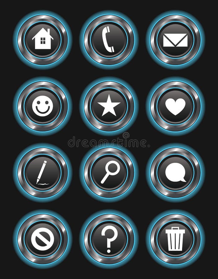 Blue Glowing Metallic Action Buttons Stock Illustration - Illustration ...