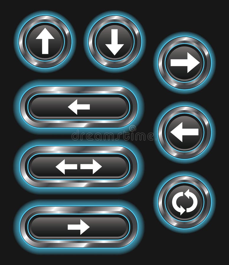 Blue Glowing Metallic Action Buttons Stock Illustration - Illustration ...