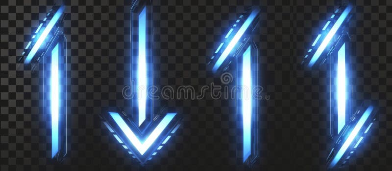 Set of Glowing Blue Arrows with Speed Effects on a Transparent ...