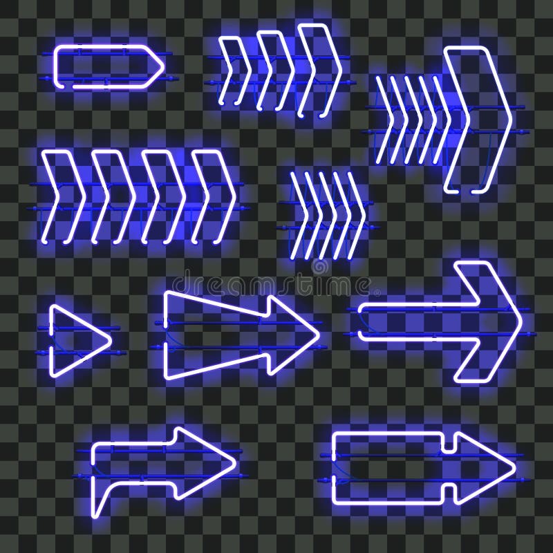 Set of Glowing Blue Neon Arrows Stock Vector - Illustration of sign ...