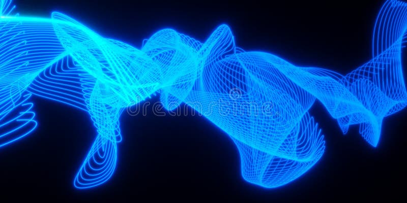 Set of Glowing Blue Twirling Mesh Array Lines on Black Background ...
