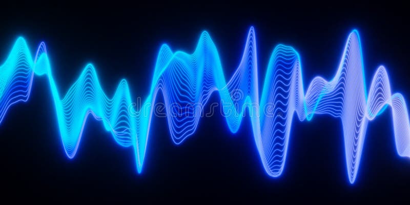 Set of Glowing Blue Wave Mesh Array Lines on Black Background, Abstract ...