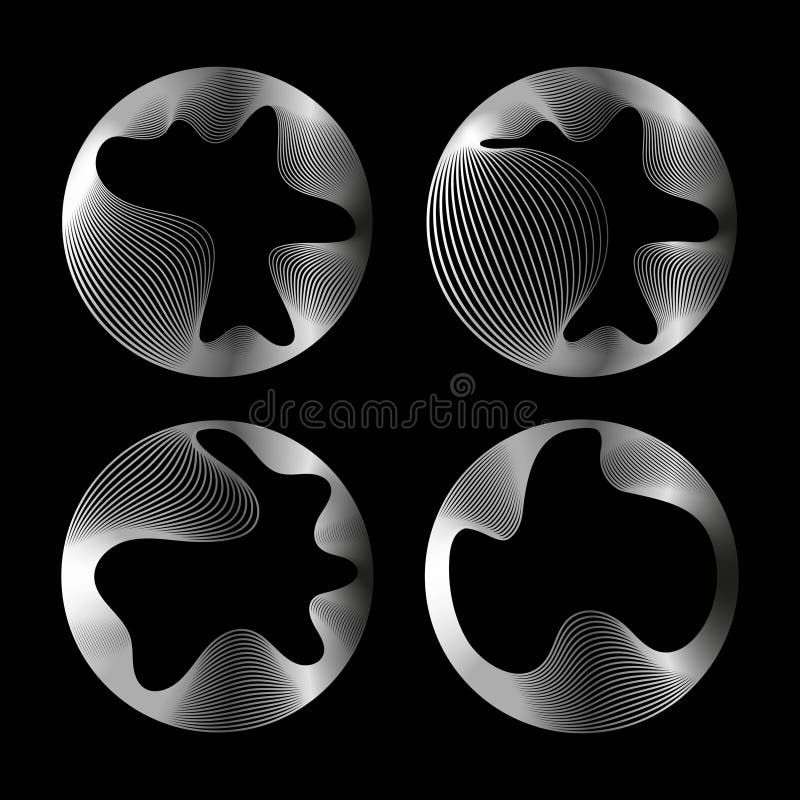 Set of Glowing Circles of Silver Color Round Curved Shape with Wavy ...