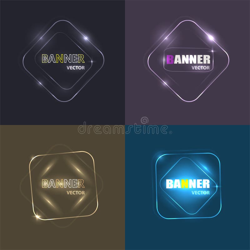 Set of Glowing Neon Banners for Design. Vector Background Stock Vector ...