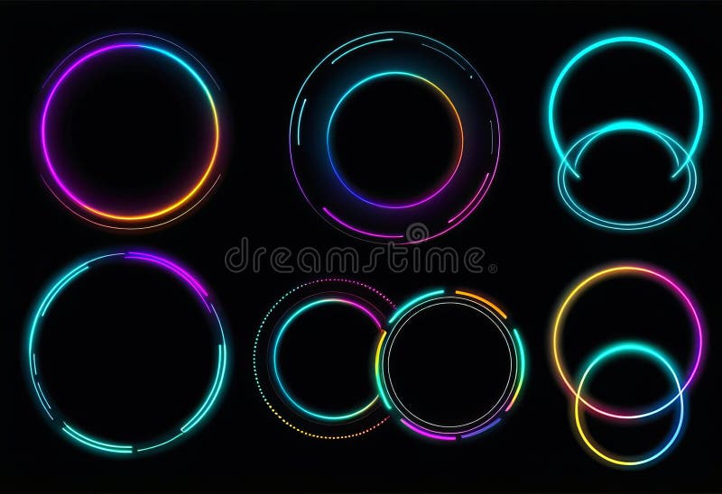 Set of Glowing Neon Color Circles Round Curve Shape with Wavy Dynamic ...