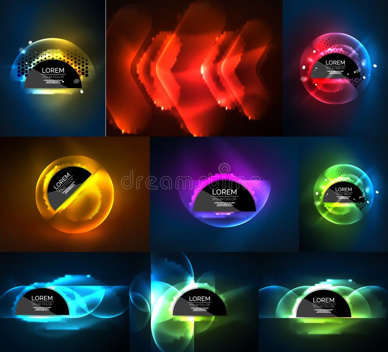 Set of Glowing Neon Light Effects Digital Backgrounds Stock Vector ...