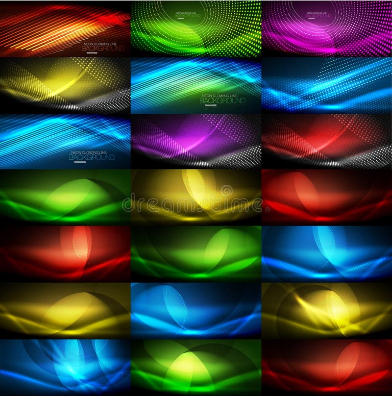 Set of Glowing Neon Techno Shapes, Abstract Background Collection ...