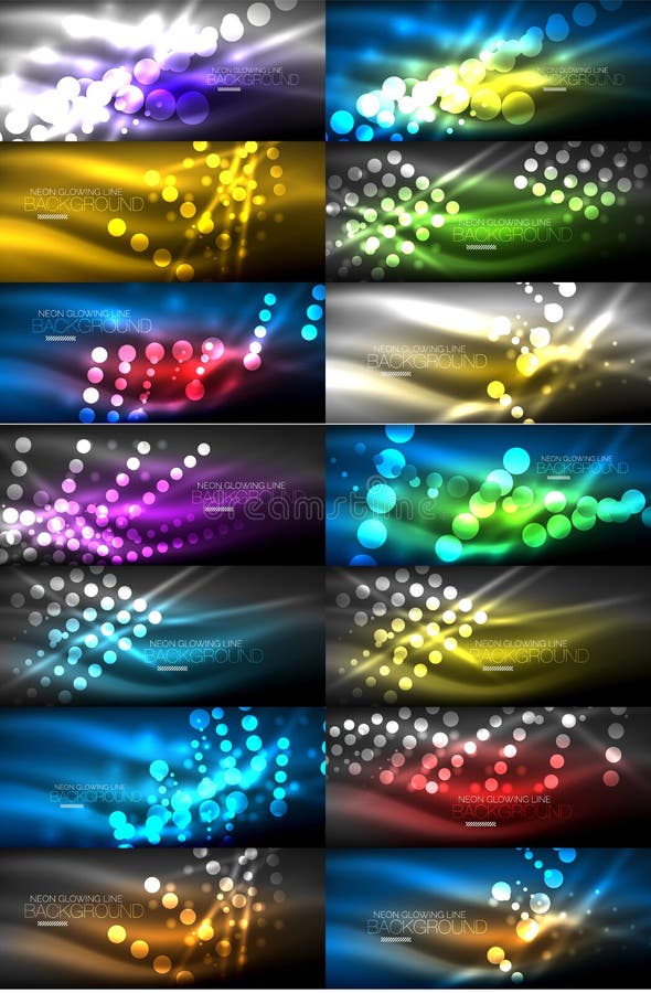 Set of Glowing Neon Techno Shapes, Abstract Background Collection ...
