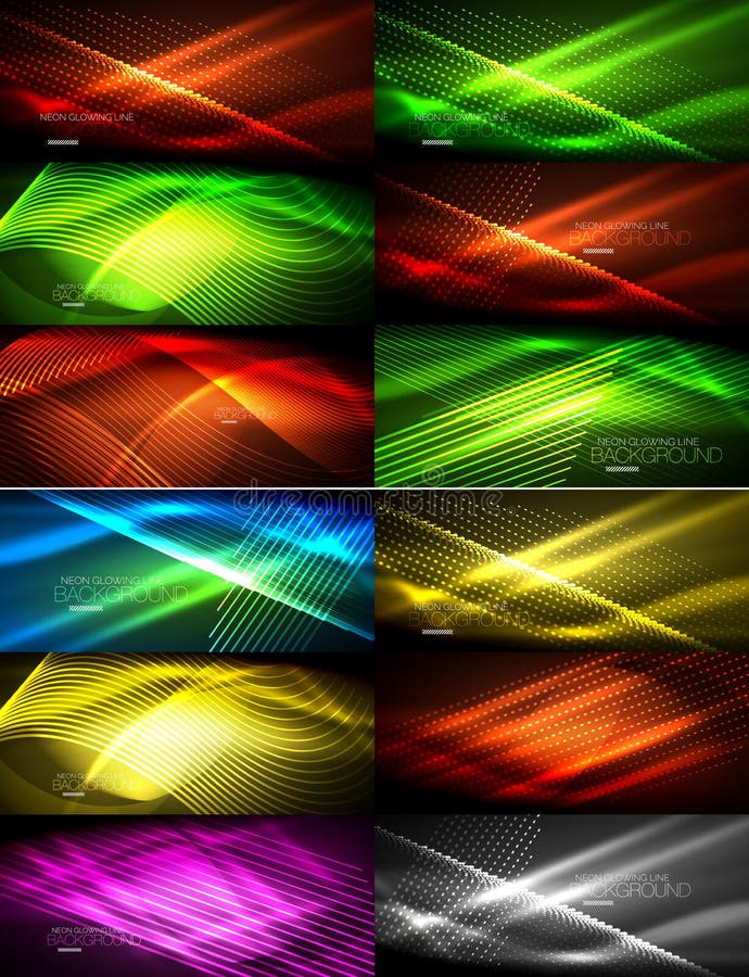 Set of Glowing Neon Techno Shapes, Abstract Background Collection ...