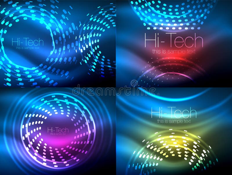 Set of Glowing Neon Techno Shapes, Abstract Background Collection ...