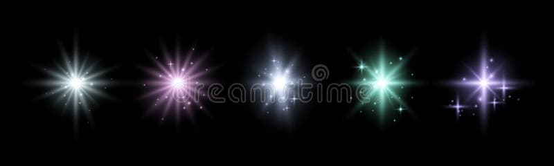 Set of Glowing Sparkles and Stars, Shining Bursts with Glitters and ...