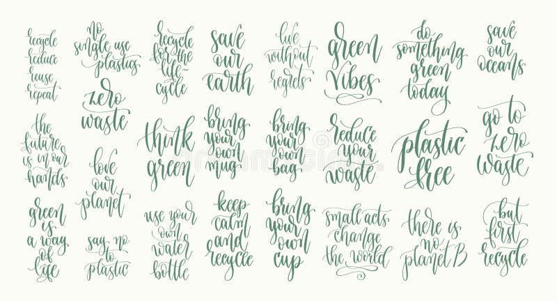 Set of 25 Go Green Quotes Calligraphy Designs Stock Vector ...