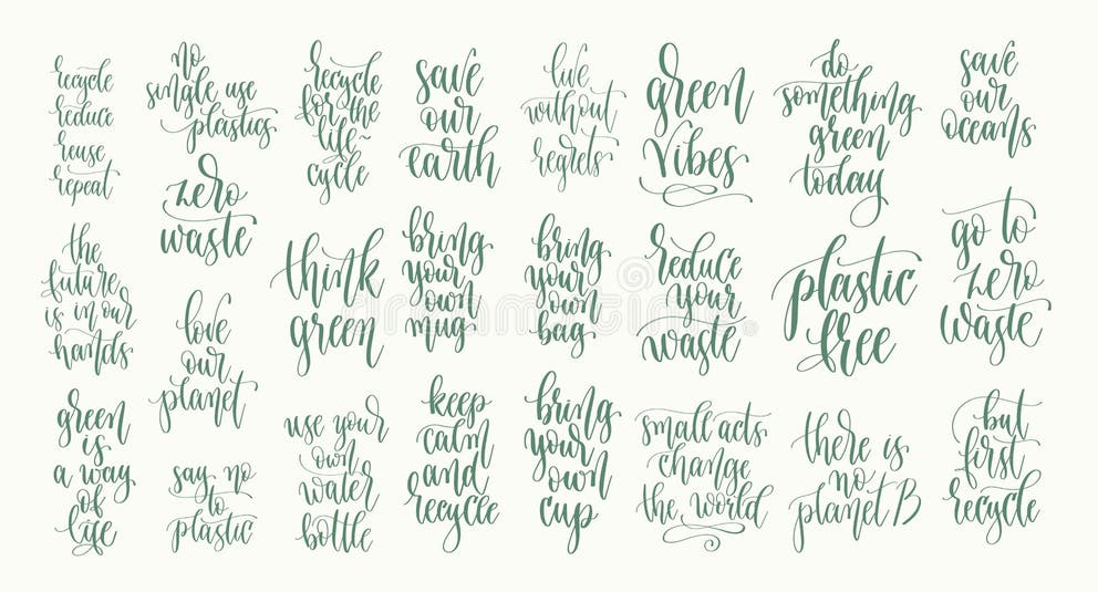 Set of 25 Go Green Quotes Calligraphy Designs Stock Vector ...