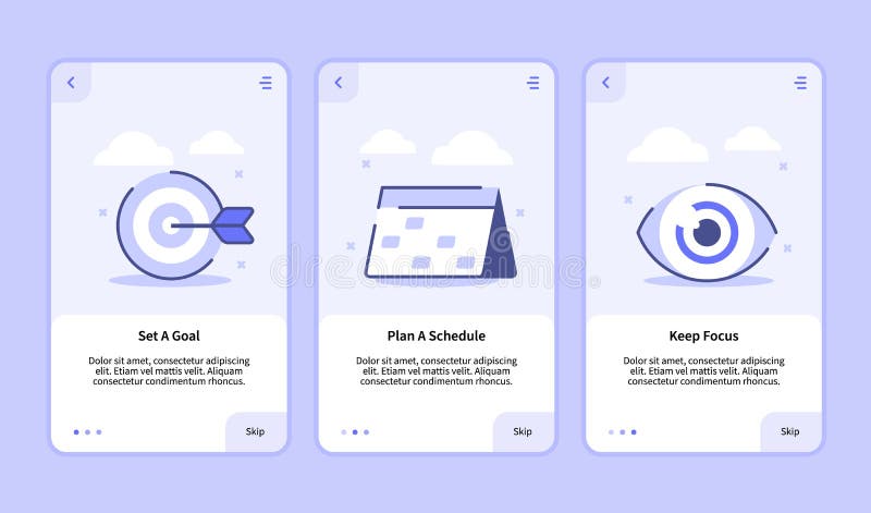 Set a Goal Plan a Schedule Keep Focus Onboarding Screen for Mobile Apps ...
