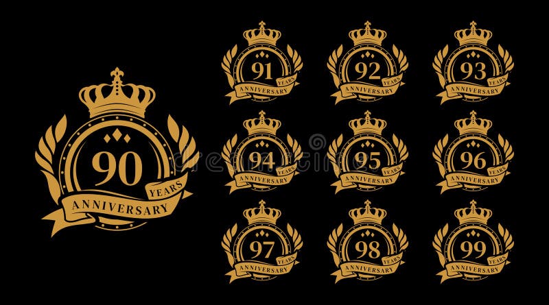 Set of Gold Anniversary Celebration Logo Vector. Premium 90, 91, 92, 93 ...